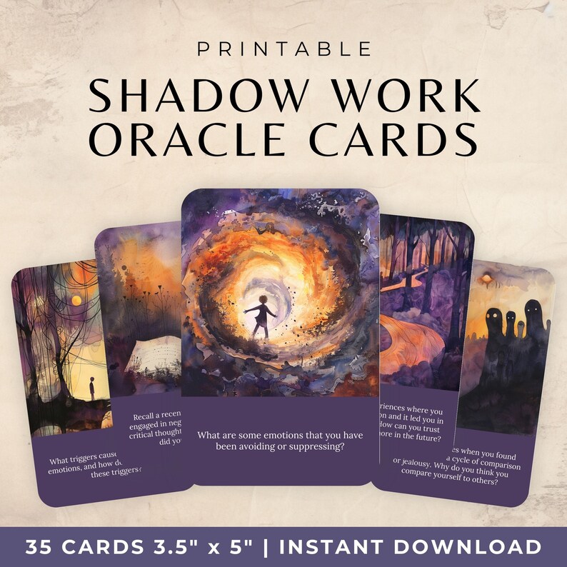 Shadow Work Oracle Card Deck, Printable Cards With Journal Prompts ...