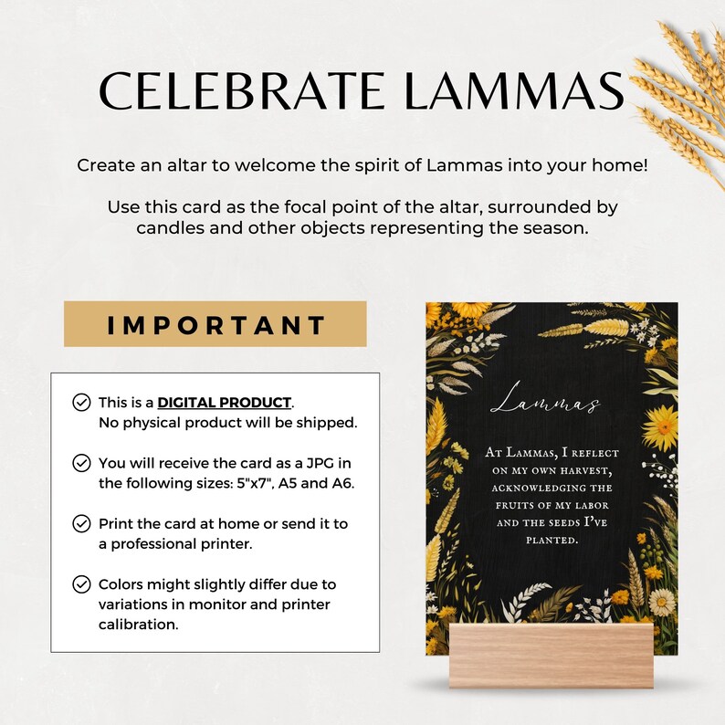 Lammas Altar Card, Printable Wheel of the Year Ritual, Digital ...