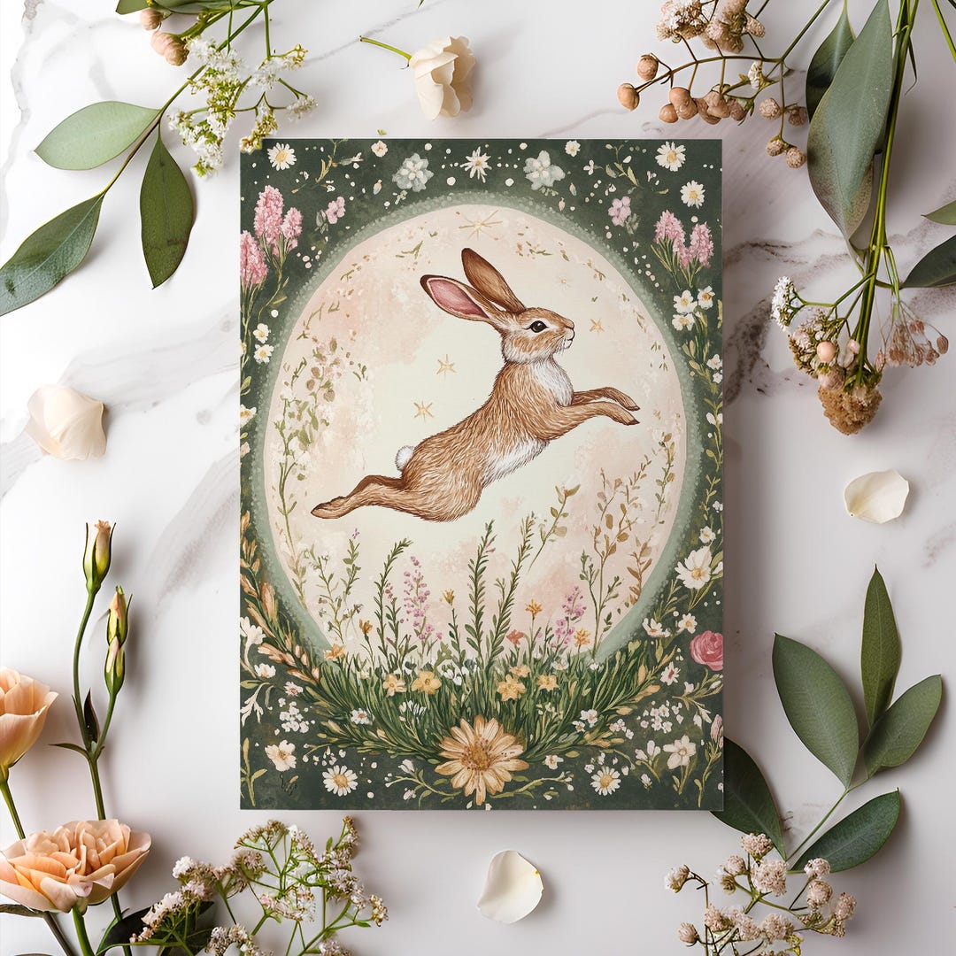 Ostara Hare Card Printable, Spring Equinox Greeting Card, Pagan Easter ...