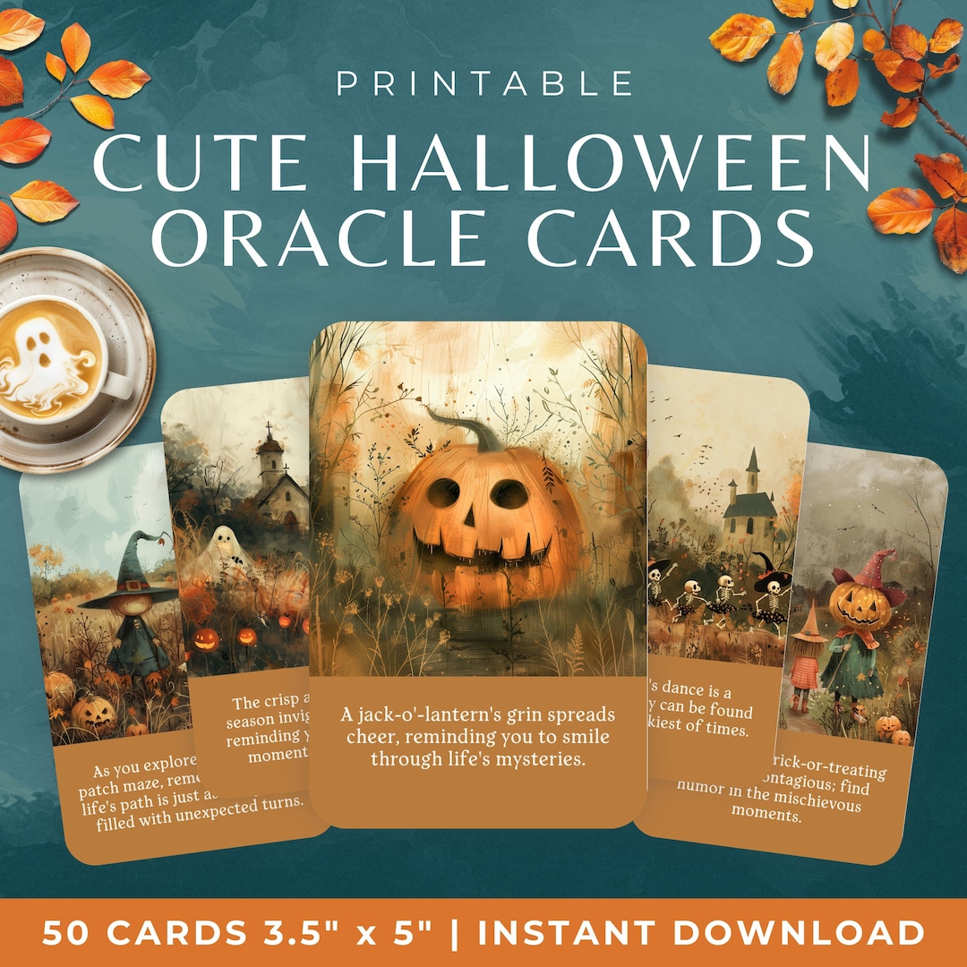 Halloween Oracle Deck, Printable Cards With Cute & Spooky Pumpkins ...