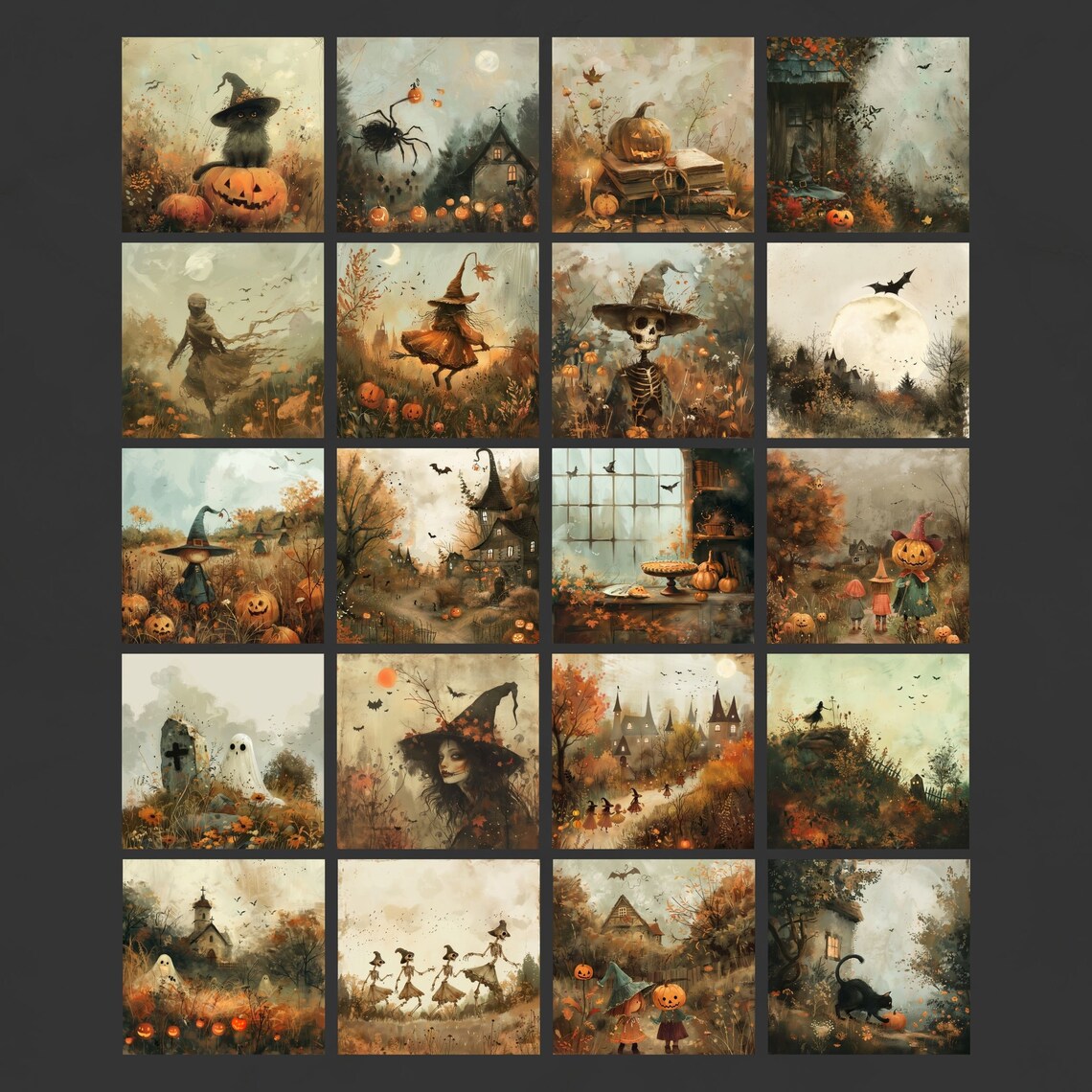 Cute Spooky Halloween Graphics, Skeletons & Ghosts Fall Junk Journal ...