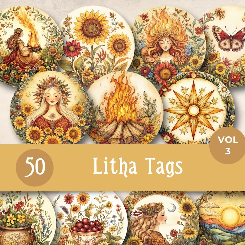 Litha Round Tags, Printable Summer Solstice Wiccan Altar Decoration ...