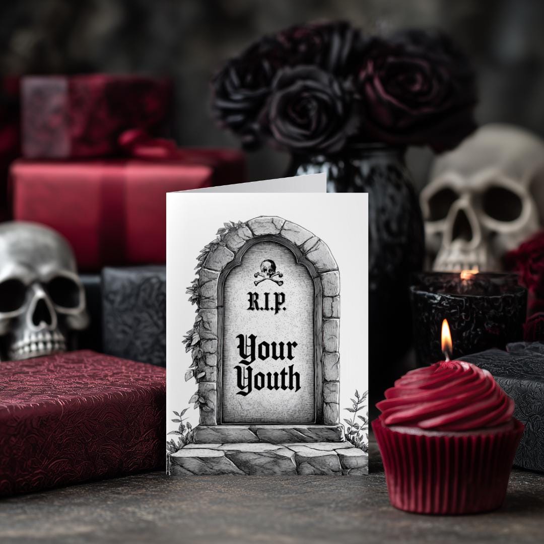 Gothic Birthday Card Printable, Rip Your Youth Dark Humor Emo Card for ...