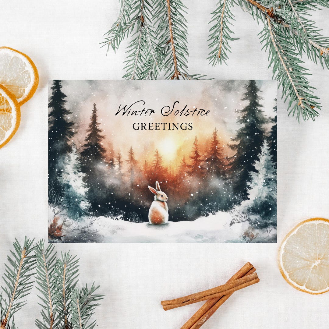 Printable Winter Solstice Hare Card, Forest Animal Yule Print, Pagan ...