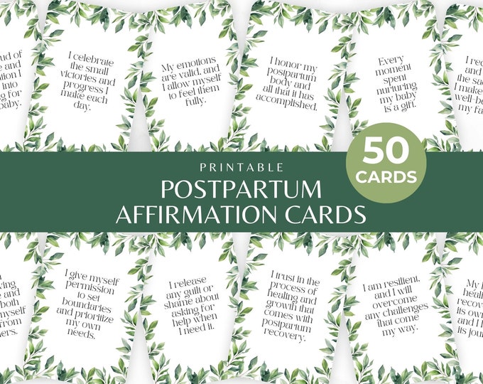 Postpartum Affirmation Cards Digital, Printable Post Partum Card Deck, New Mom Affirmations ...