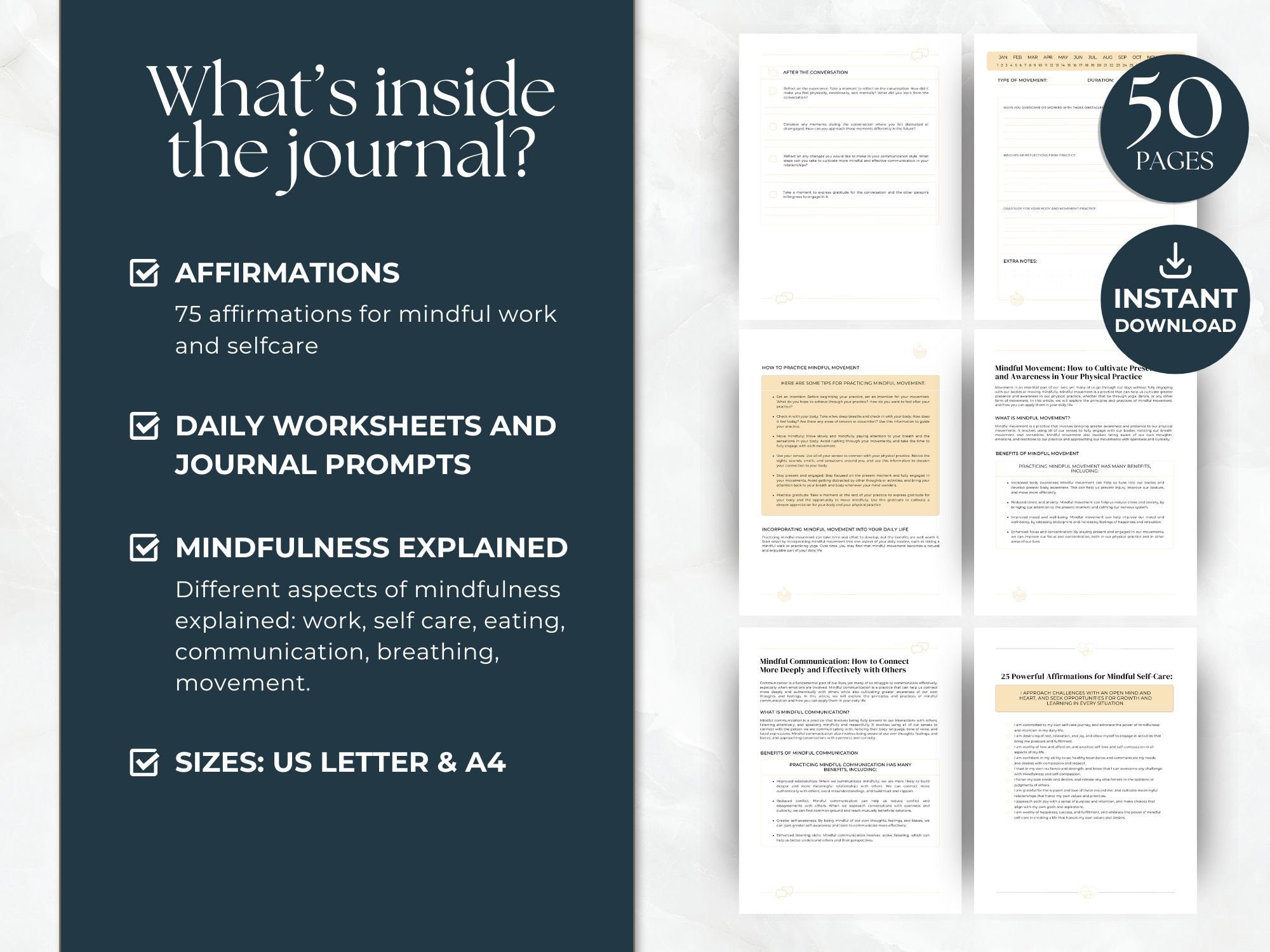 Mindfulness Journal Printable, Mindful Eating Prompts & Diary, Self ...