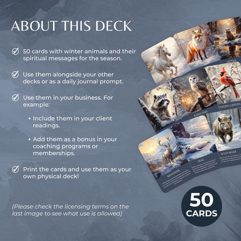 Spirit Animal Oracle Card Deck, Printable Cards With Winter Animals in ...