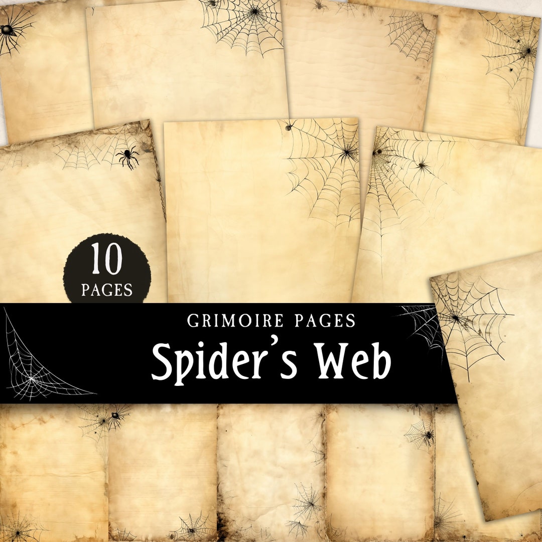 Spider Web Junk Journal Paper, Empty Grimoire Pages With Cobweb Borders ...