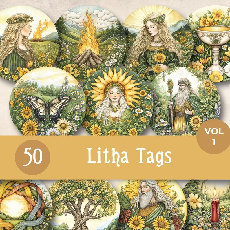 Litha Round Tags, Printable Summer Solstice Wiccan Altar Decoration ...