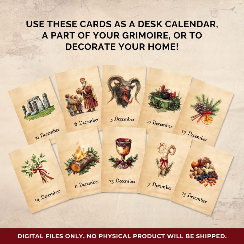 Yule Countdown Calendar, Printable Pagan Winter Solstice Cards, Xmas ...