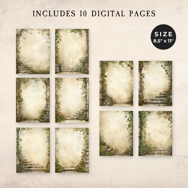 Ivy Vines Castle Borders Junk Journal Paper, Celtic Witch Blank ...