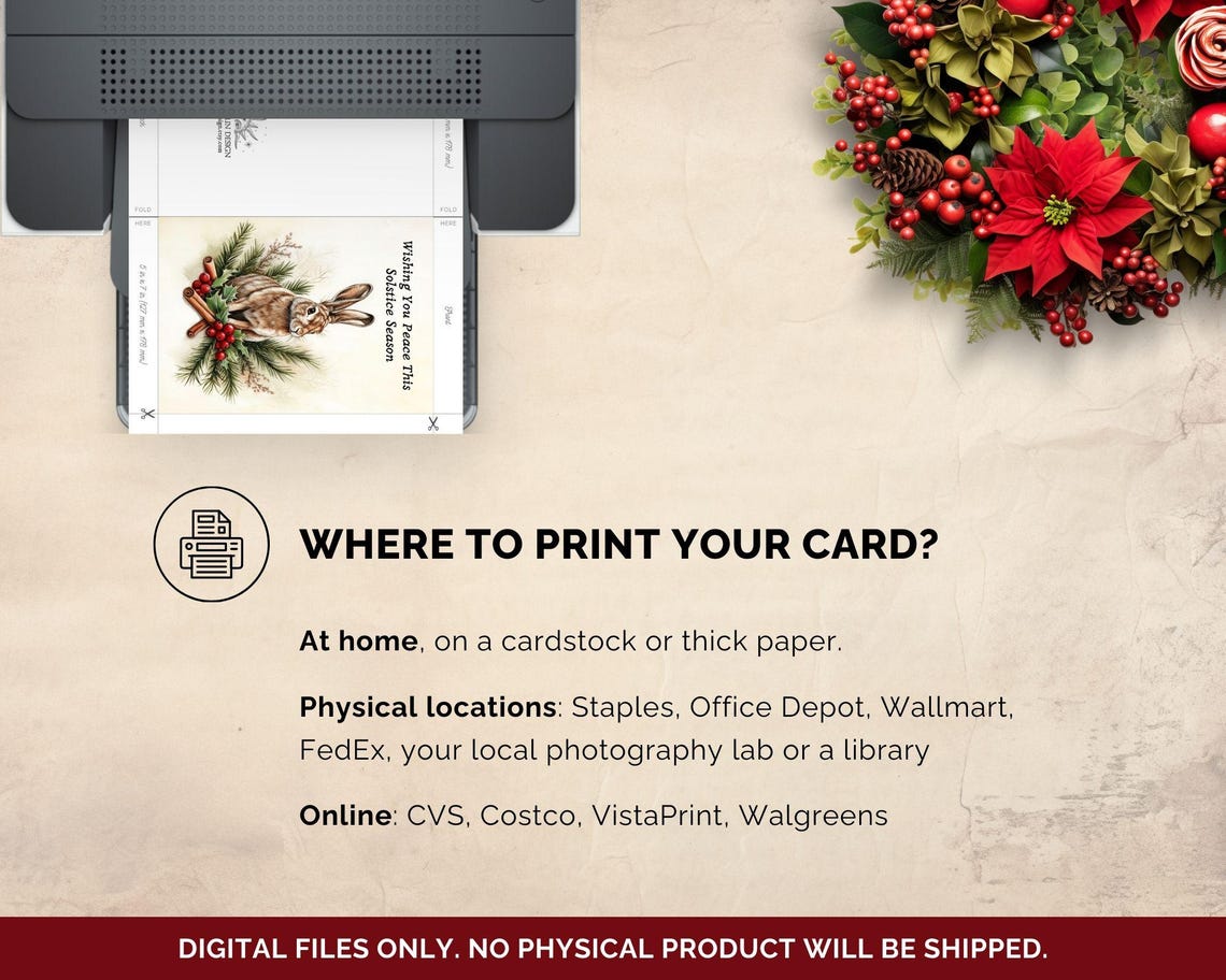 Winter Solstice Card Set, Printable Forest Animal Yule Card Pack, Pagan ...