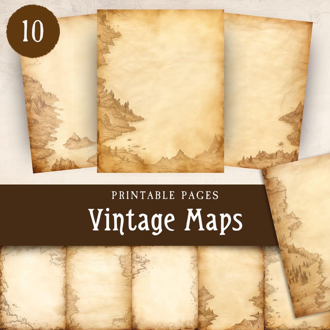 Vintage Map Borders Junk Journal Paper, Fantasy Land Blank Grimoire ...