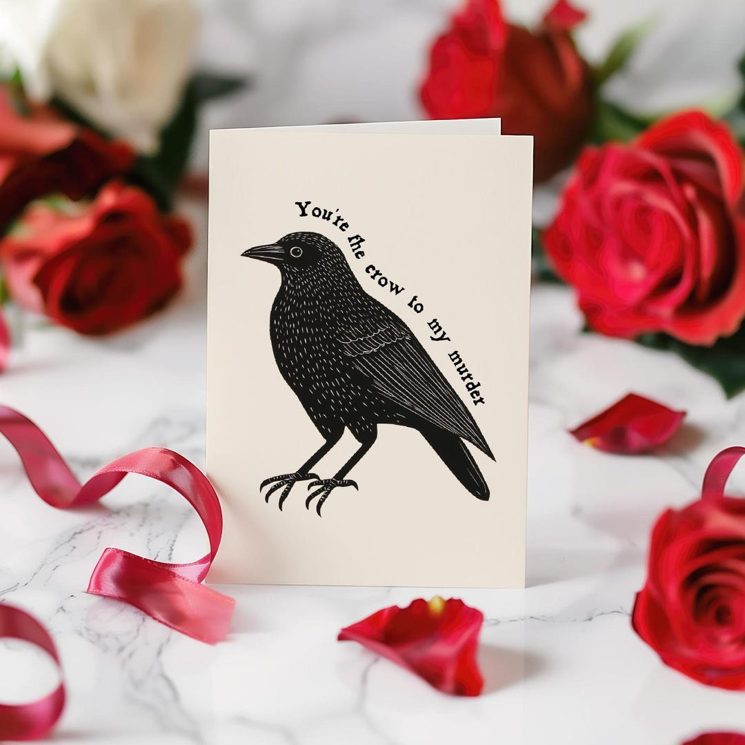Crow Valentine's Card Printable, Witchy Gothic Postcard for Bird Lover ...