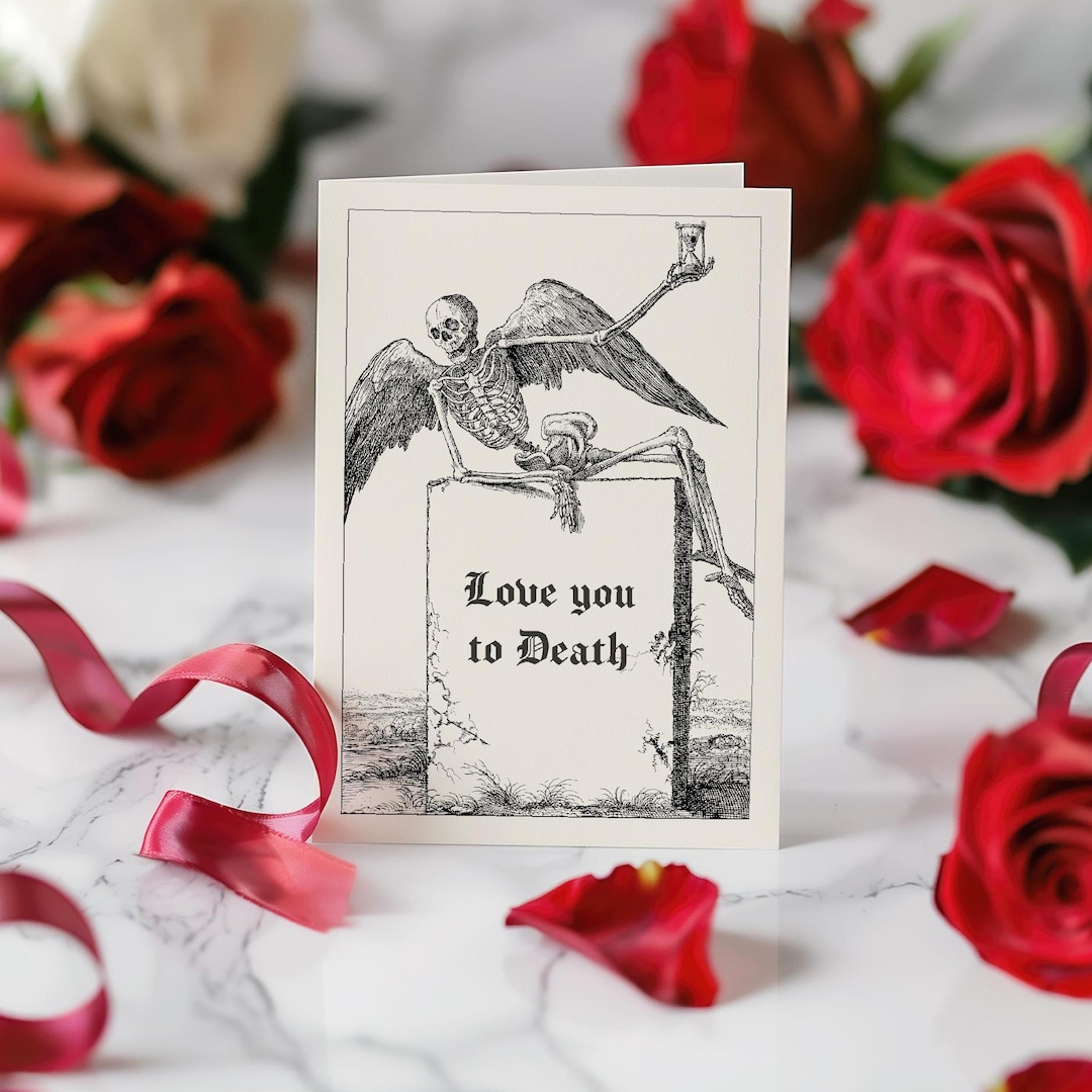 Gothic Valentine's Card, Printable Vintage Postcard With Skeleton ...