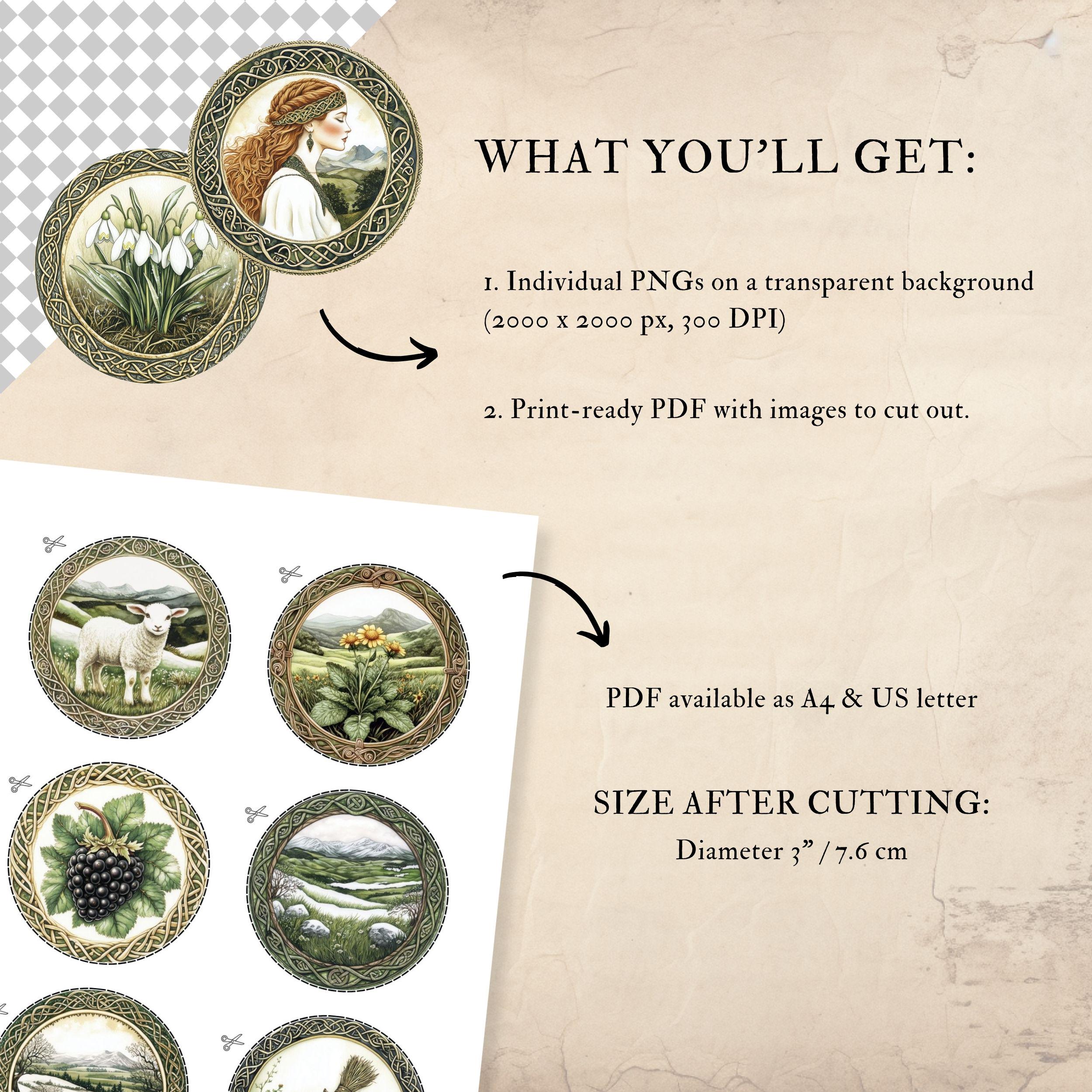 Imbolc Round Tags, Printable Celtic Sabbat Altar Decoration, Green ...