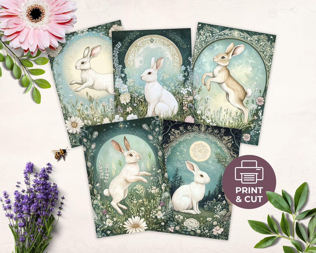 Ostara Cards Set, Printable Spring Equinox Hare Greeting Card, Pagan ...