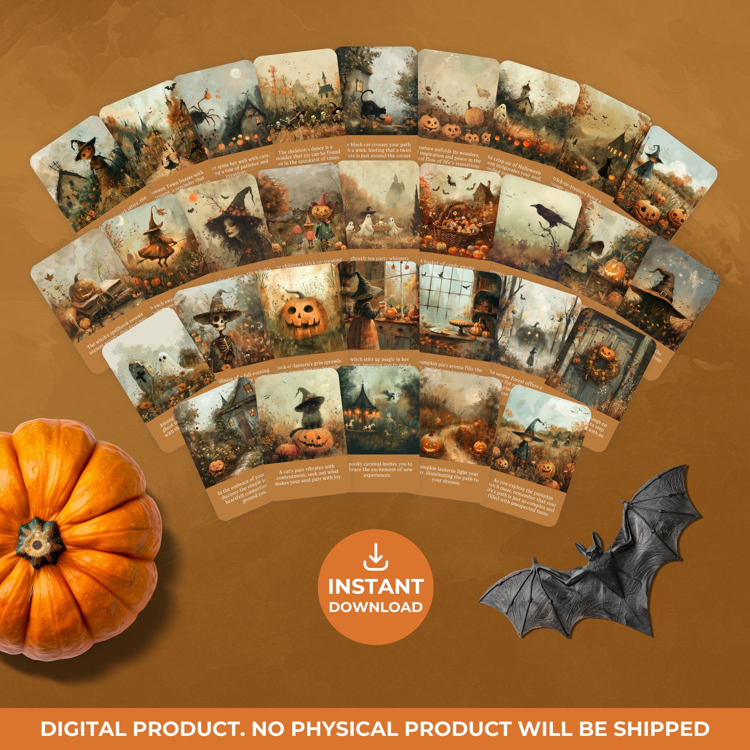 Halloween Oracle Deck, Printable Cards With Cute & Spooky Pumpkins ...
