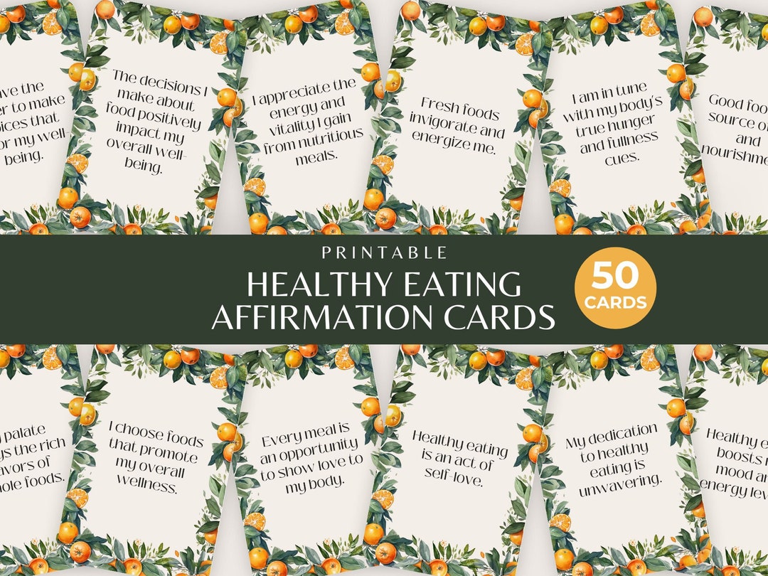 Mindful Eating Affirmation Cards, Healthy Eating Printable Deck, Daily ...