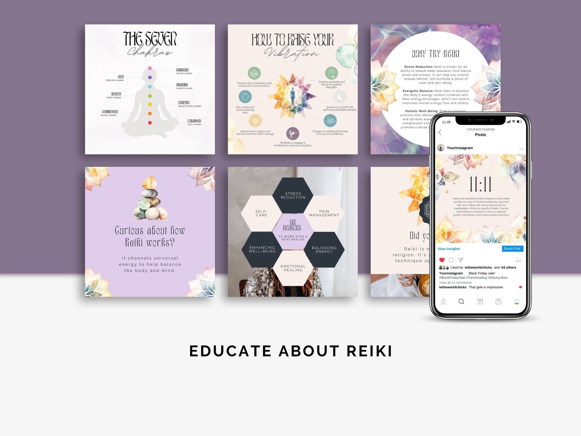 Reiki Instagram Posts Templates, Crystal Healing Post and Story ...