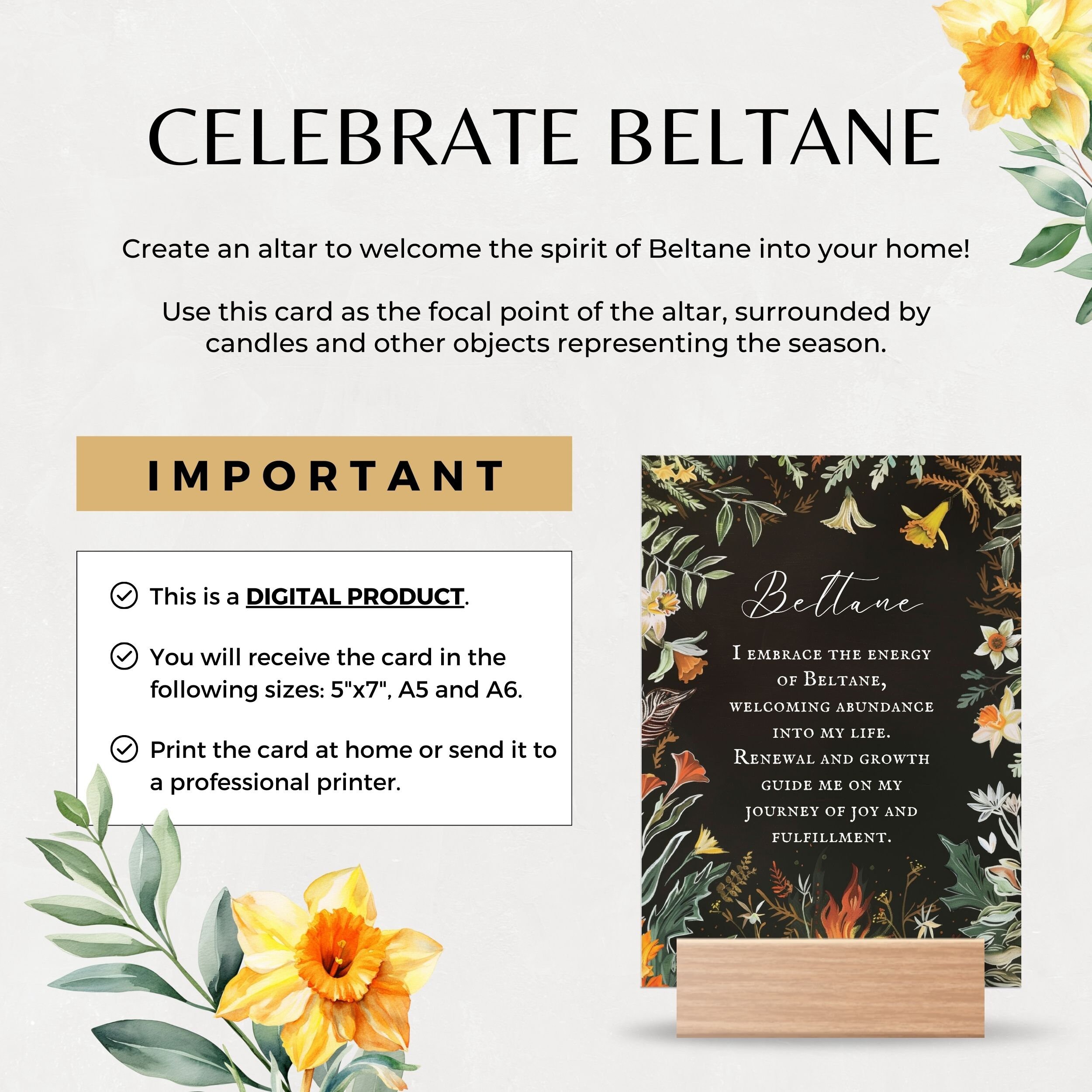 Beltane Altar Card, Digital Sabbat Print, Printable Wheel of the Year ...