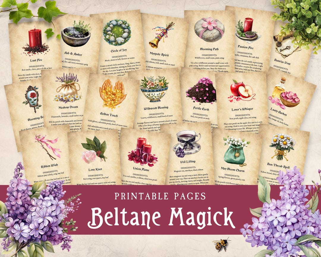 Beltane Grimoire Spell Pages, Printable May Day Cards, Wiccan Junk ...