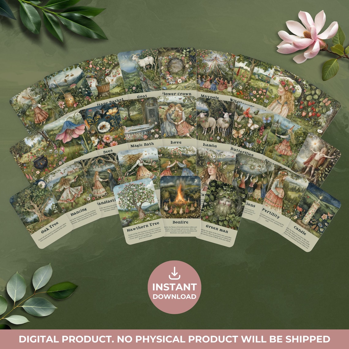 Beltane Printable Oracle Card Deck, Wheel of the Year Affirmation Cards ...