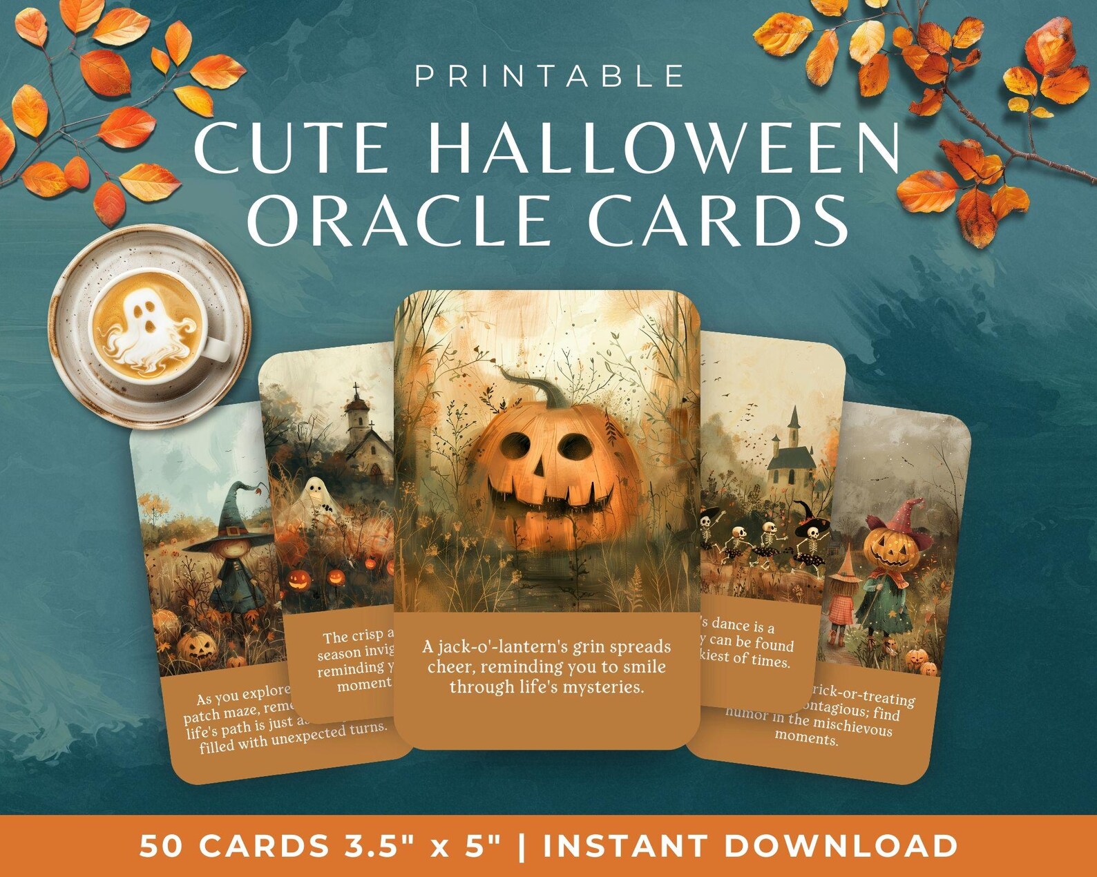 Halloween Oracle Deck, Printable Cards With Cute & Spooky Pumpkins ...
