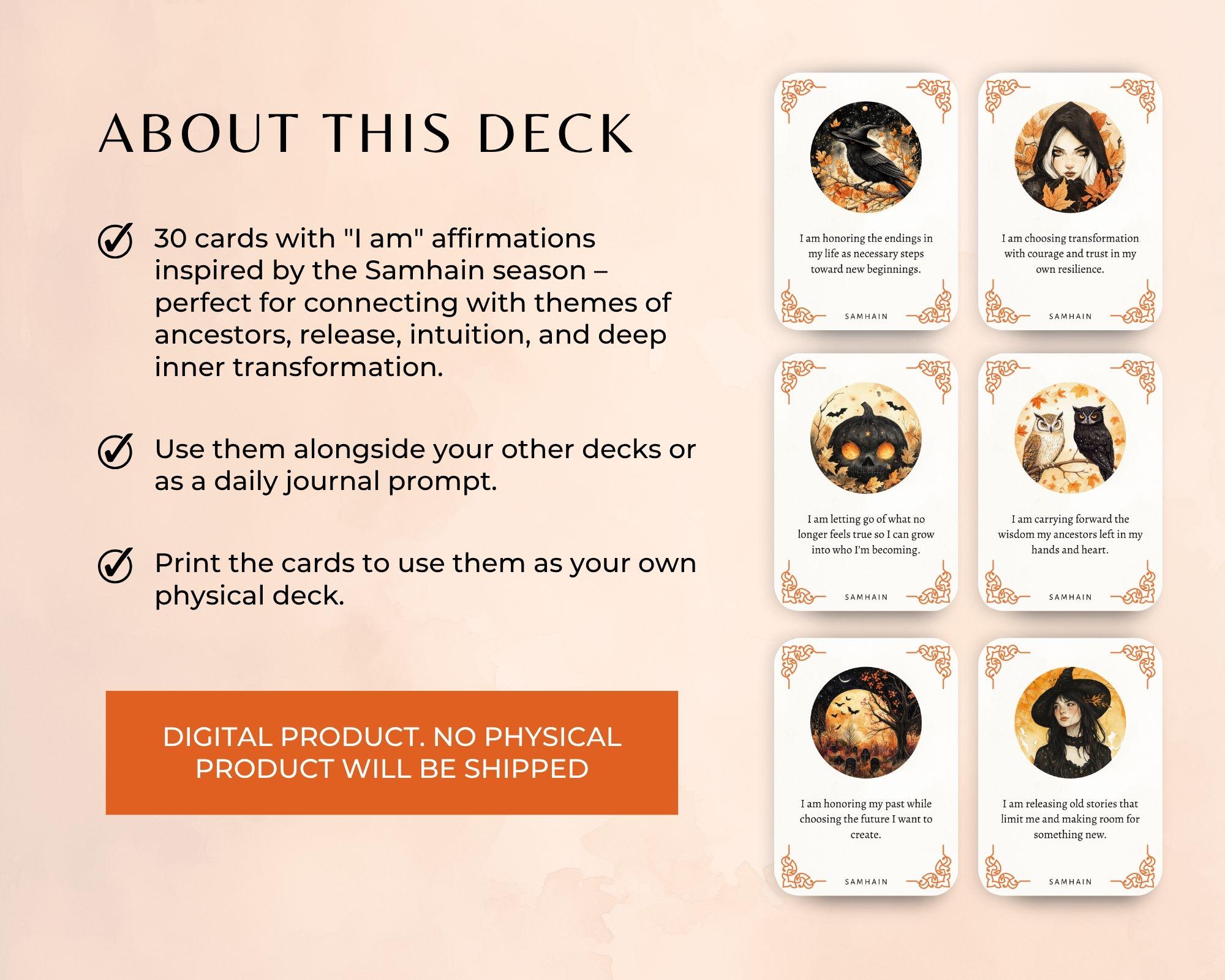 Samhain Affirmation Cards, Printable Wheel of the Year Card Deck ...