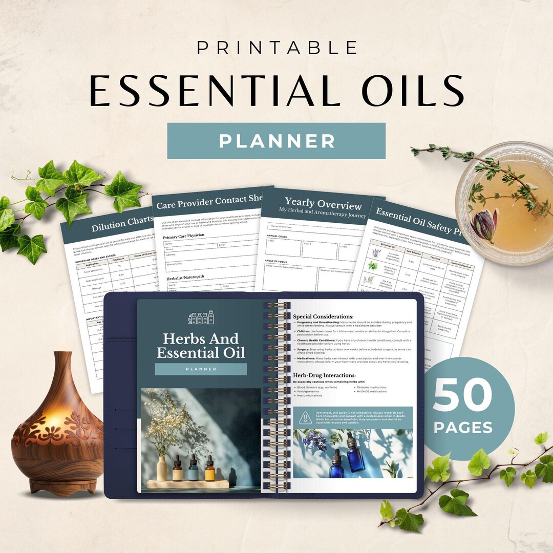Herbs and Essential Oil Planner, Printable Aromatherapy Holistic ...