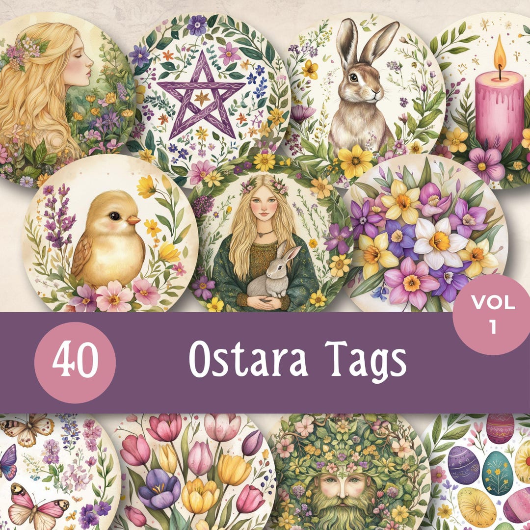 Ostara Round Tags, Printable Spring Wiccan Altar Decoration Set, Pagan ...