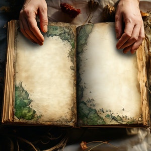 Fantasy Map Borders Junk Journal Paper, Green Witch Blank Grimoire ...