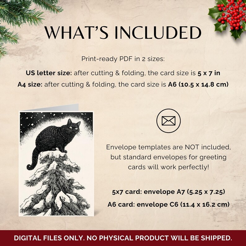 Winter Solstice Printable Card, Yule Cat Christmas Greeting Card ...