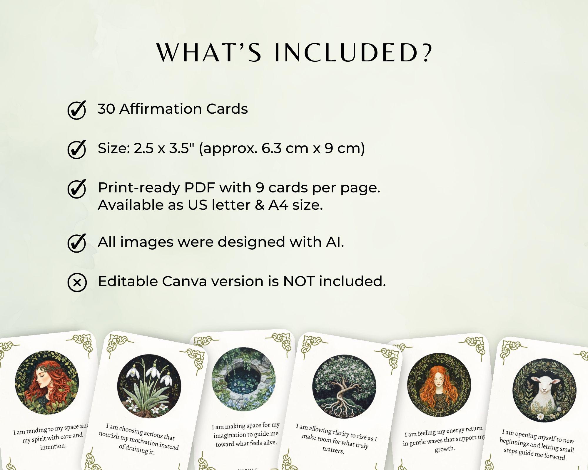 Imbolc Affirmation Cards, Printable Wheel of the Year Card Deck ...