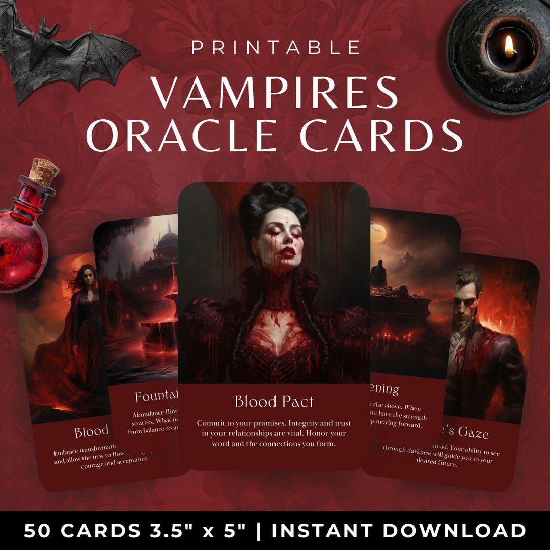 Vampires Oracle Deck, Spooky Printable Cards With Dracula & Bats, Moody ...