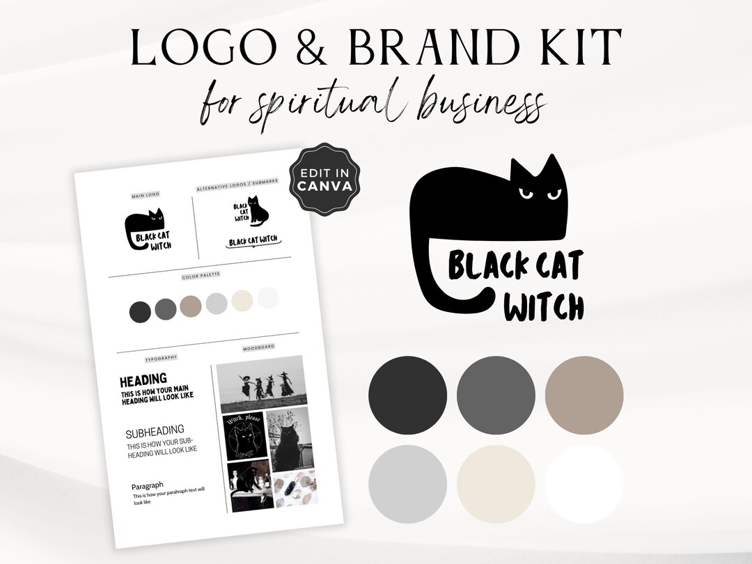 Witchy Branding Kit, Fun Logo Design for Witches, Premade Dark & Moody Brand Board, Color ...