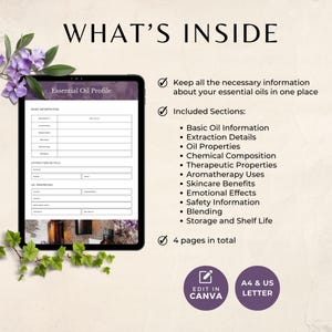 Essential Oil Profile Pages, Printable Aromatherapy Information Sheet ...