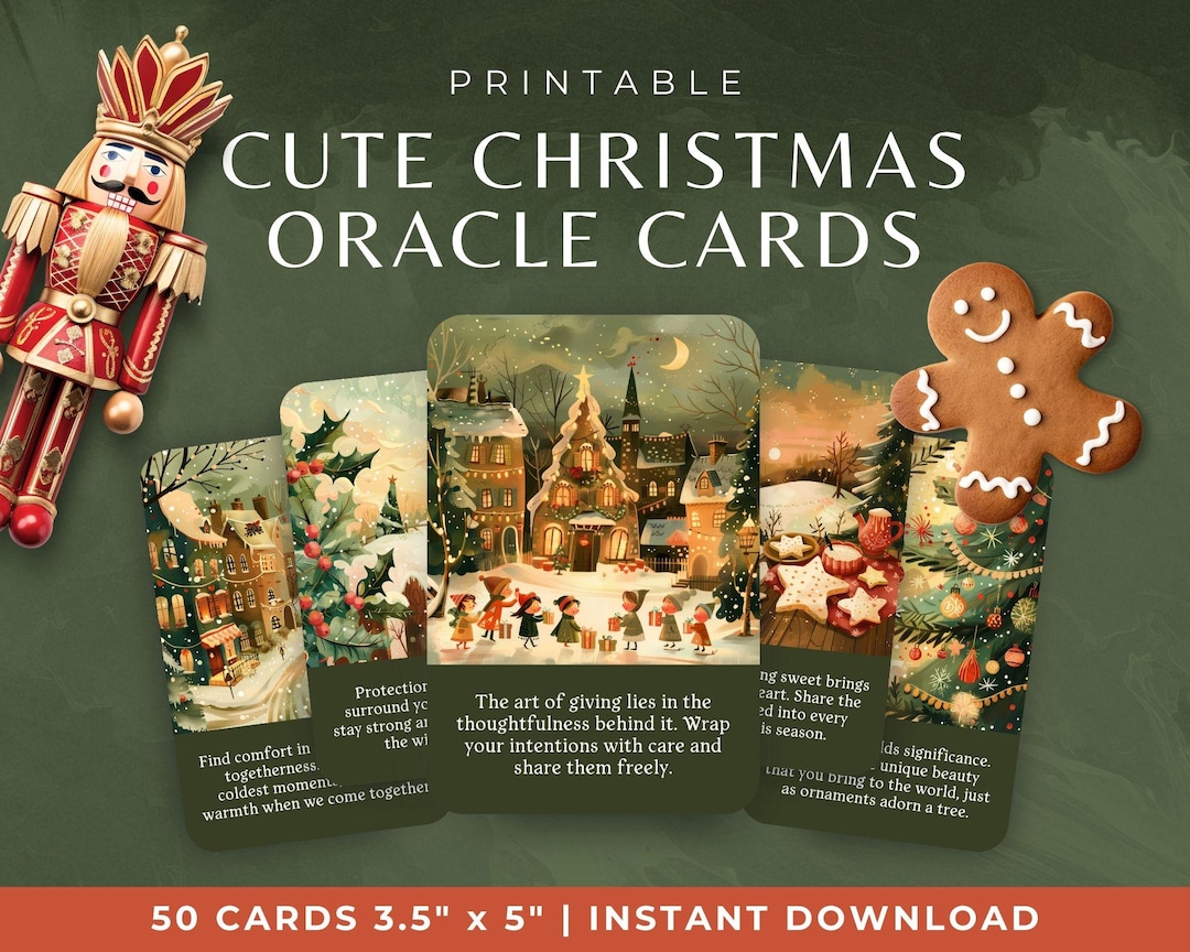 Christmas Oracle Deck, Printable Cards With Cute Xmas Symbols & Animals ...