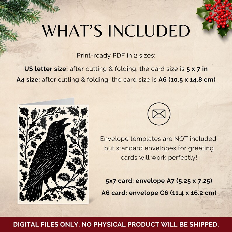 Yule Raven Greeting Card, Printable Winter Solstice Woodland Postcard ...