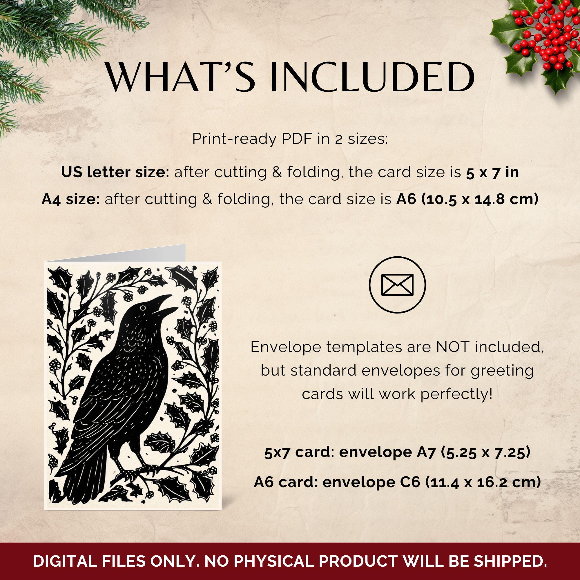 Yule Raven Greeting Card, Printable Winter Solstice Woodland Postcard ...