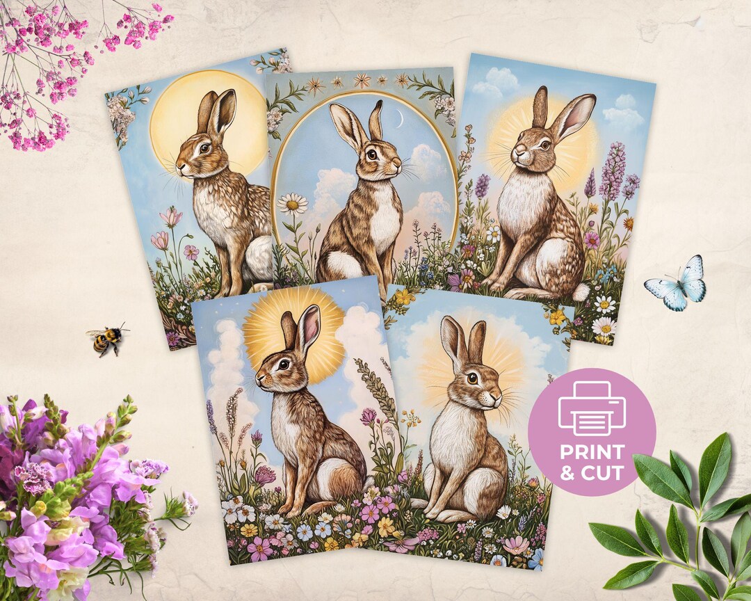 Ostara Cards Set, Printable Easter Bunny Greeting Card, Spring Equinox ...
