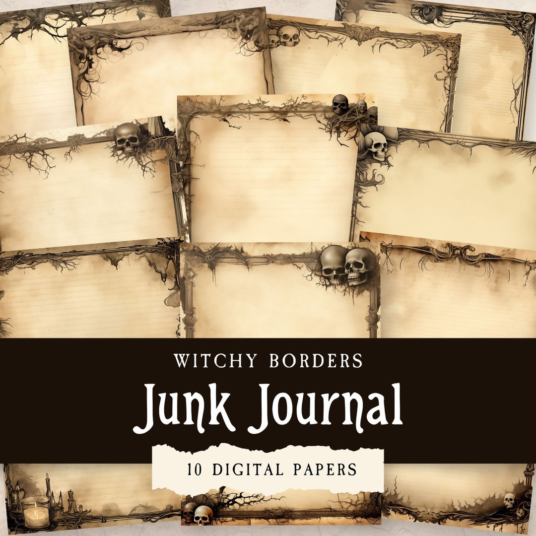 Witchy Skulls Border Junk Journal Paper, Dark Fantasy Printable Page ...