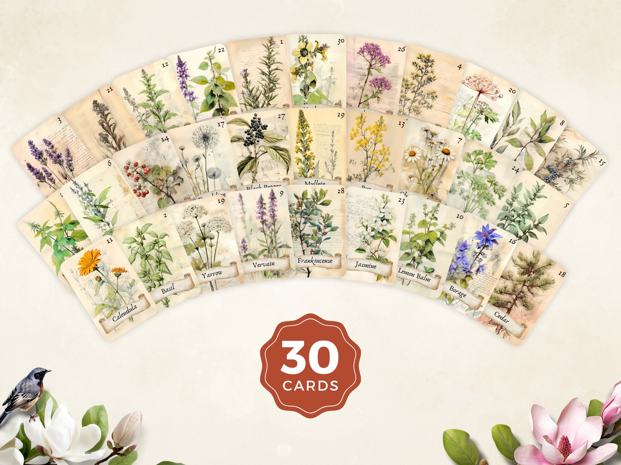 Plants & Herbs Oracle Deck With Guide, Printable Botanical Oracle Cards ...