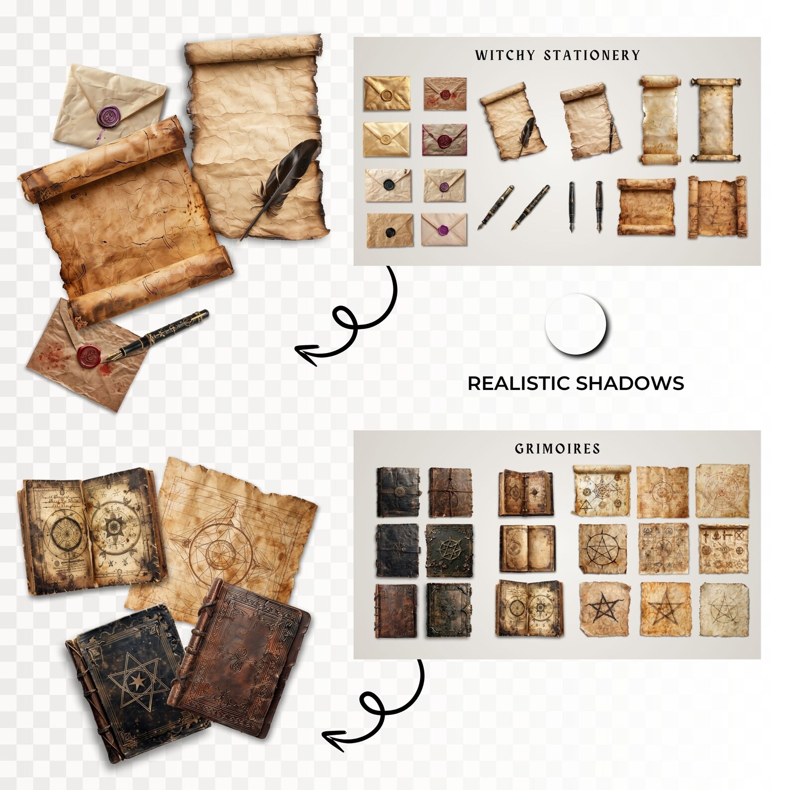 Witchcraft Scene Creator Elements, Realistic Flatlay Graphics for ...