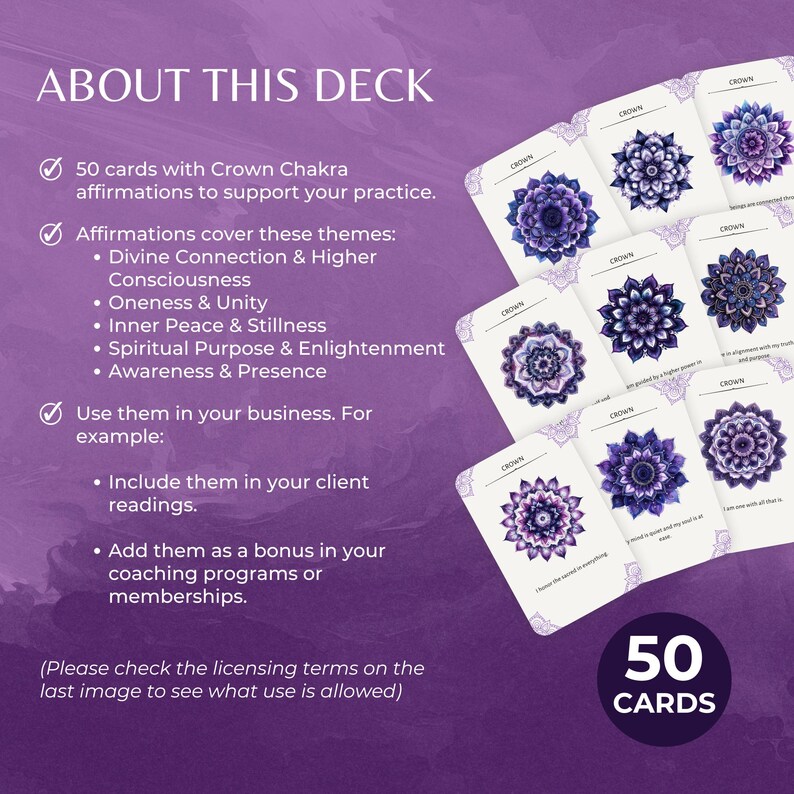 Chakra Affirmation Cards Printable, Crown Chakra Energy Healing Deck ...