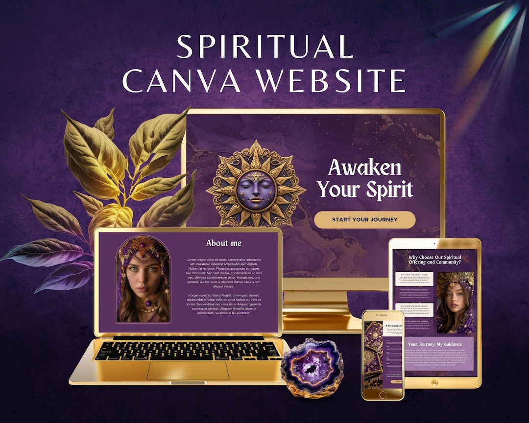 Spiritual Canva Website, Purple Gold Website Template for Mystical ...