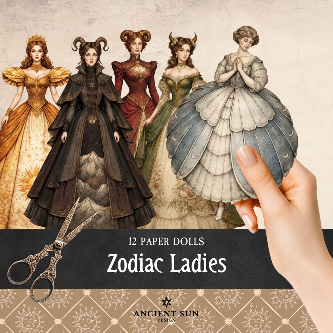Zodiac Signs Paper Dolls, Printable Astrology Symbols Fussy Cuts ...