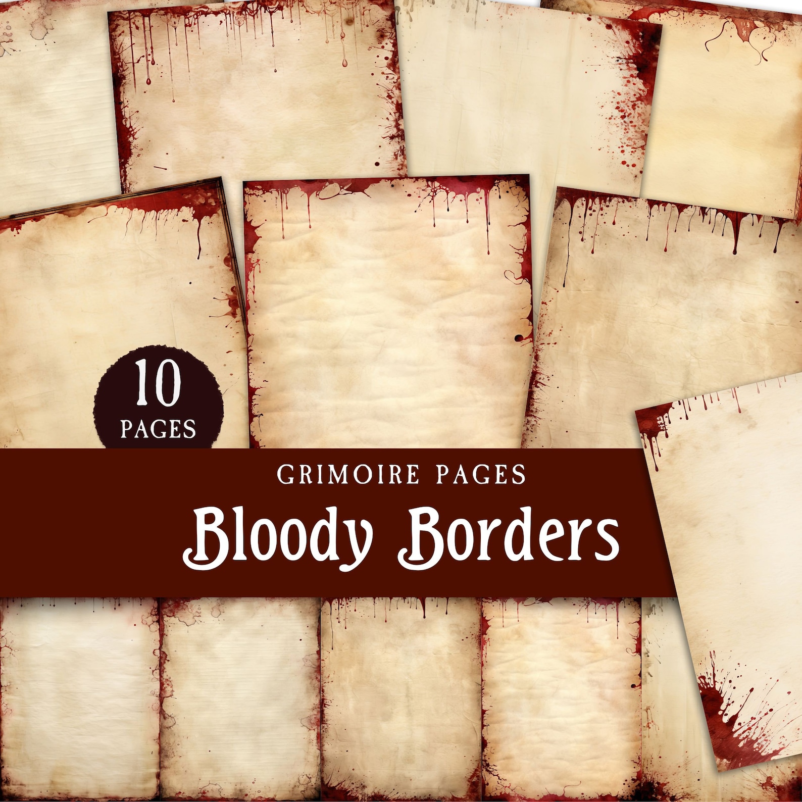 Bloody Borders Junk Journal Paper, Empty Grimoire Pages With Blood ...