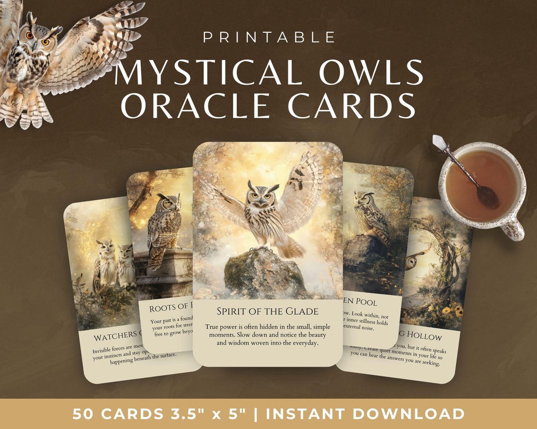 Owl Oracle Cards, Printable Oracle Deck With Mystical Owls, Birds of ...