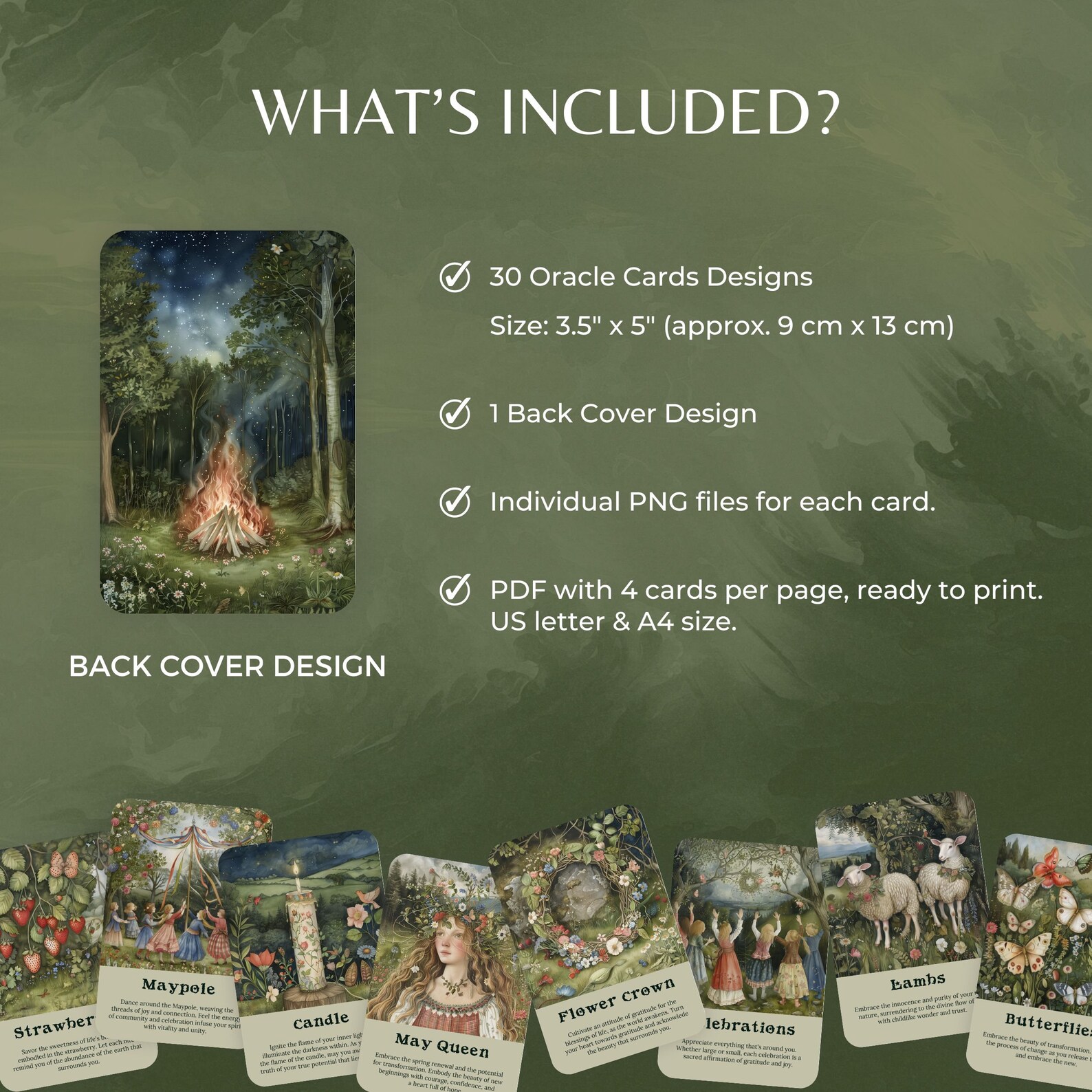 Beltane Printable Oracle Card Deck, Wheel of the Year Affirmation Cards ...